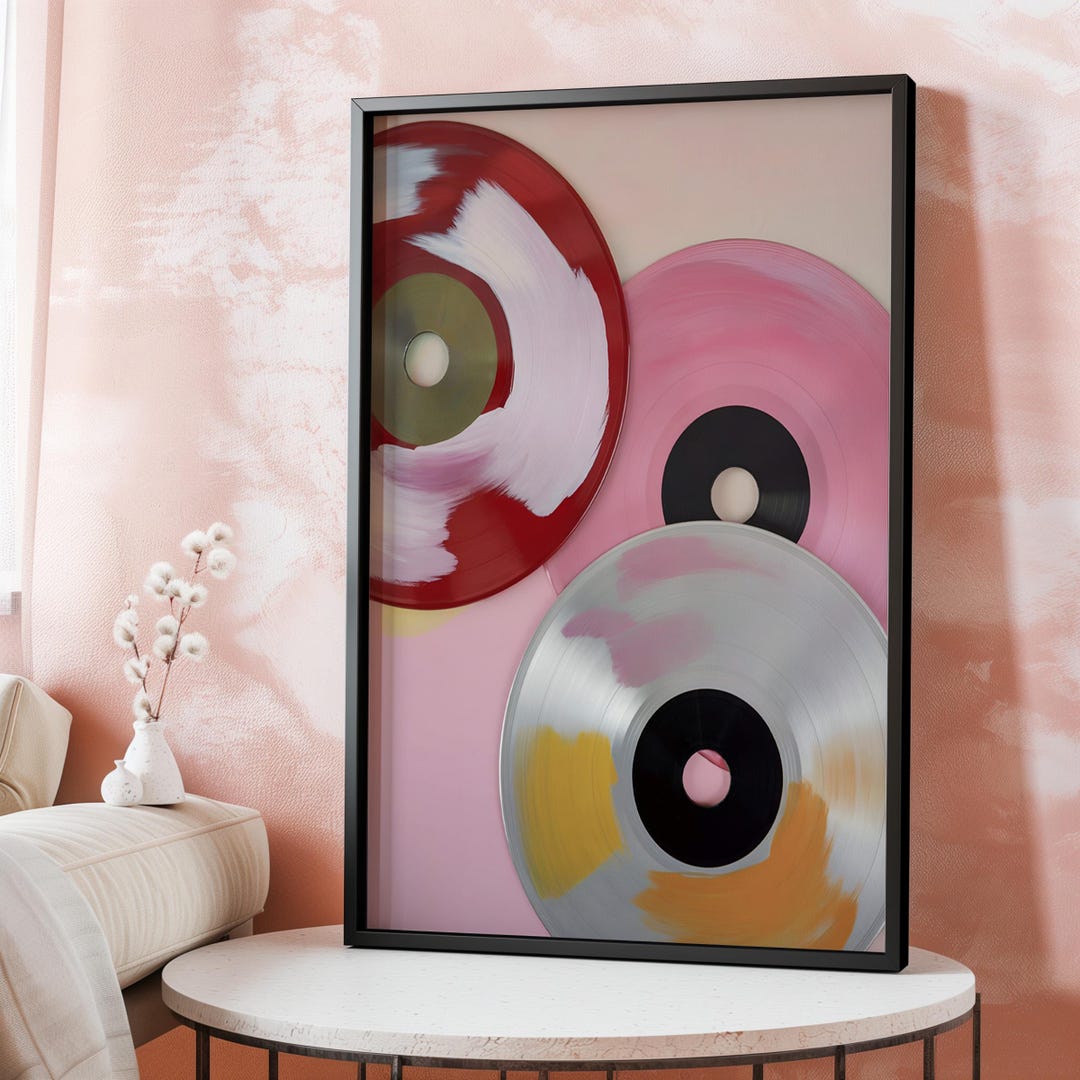 Y2K Vinyl Record Print: Retro Pink Orange Red Wall Art (digital ...