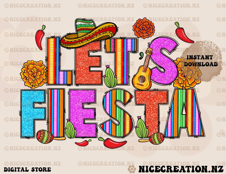 Let's Fiesta Png Sublimation Design Download, Mexican Png, Mexico Png ...