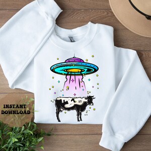 Cow UFO PNG Retro Alien Spaceship Western Desert Funny Illustration T ...