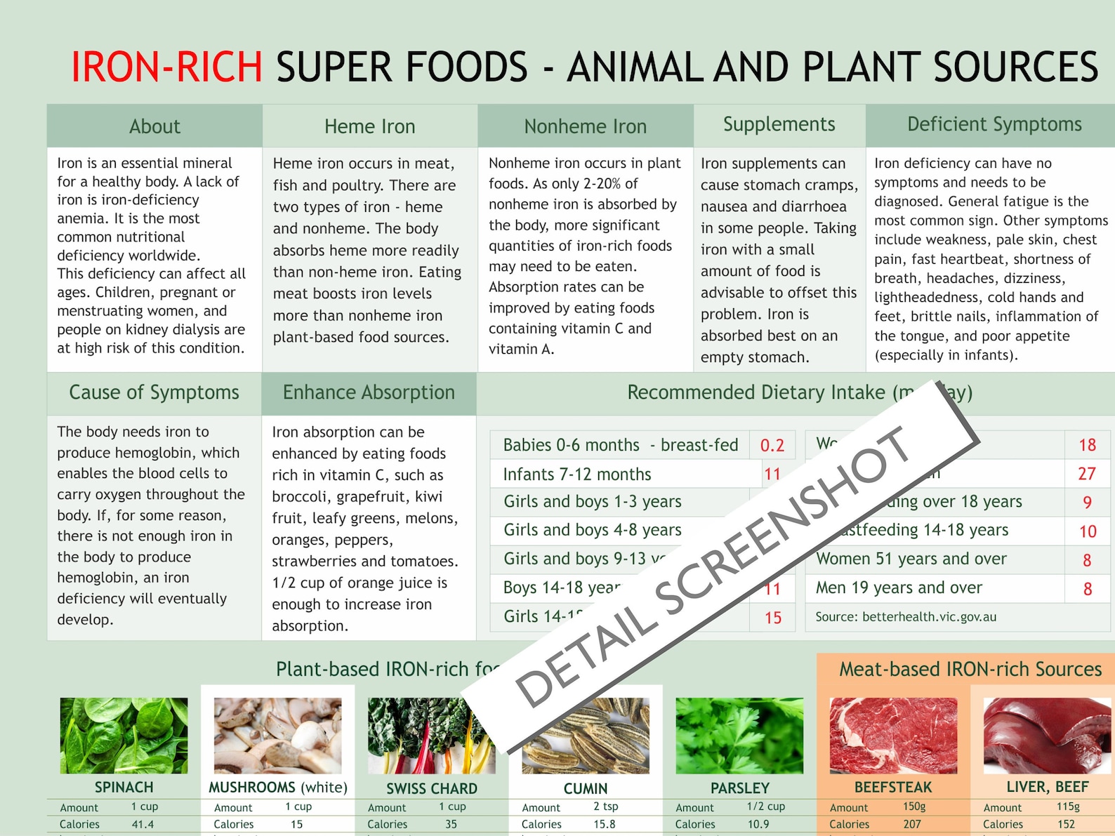 Iron-rich Food Chart: Vegan & Meat Sources (digital Download) - Etsy