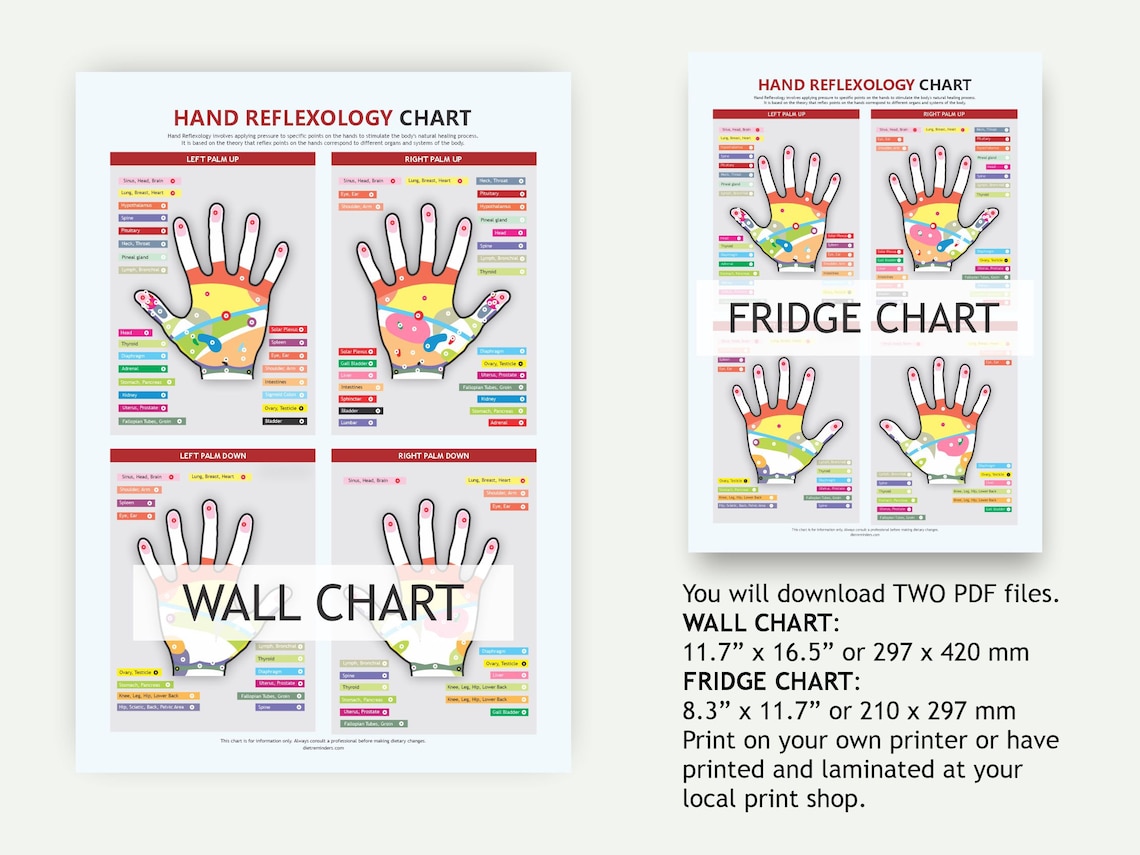 Hand Reflexology Chart, Digital Download PDF, Reflexology Chart ...