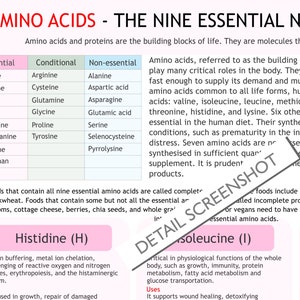 Amino Acids Chart • Essential Aminos Reference • Health Tracker A4 PDF ...