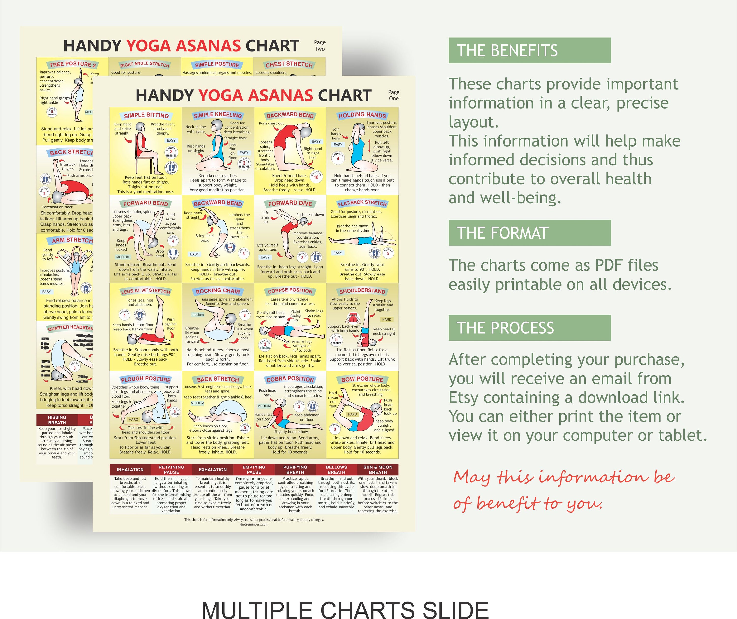 Yoga Asanas Chart, Digital Download PDF, Restorative Yoga, Easy Learn ...