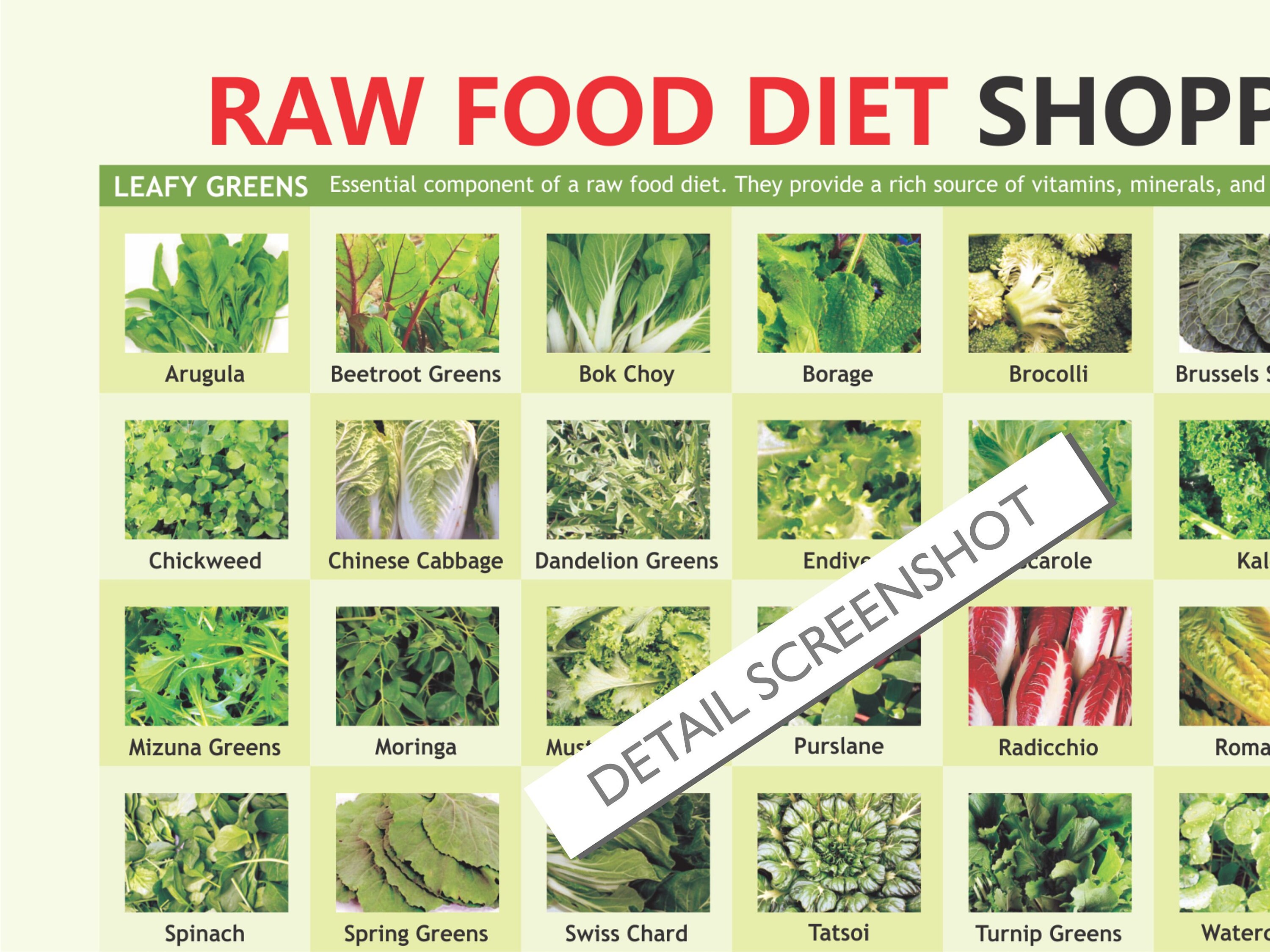 Raw Food Diet Shopping List: Printable A4 Healthy Eating Guide (PDF ...