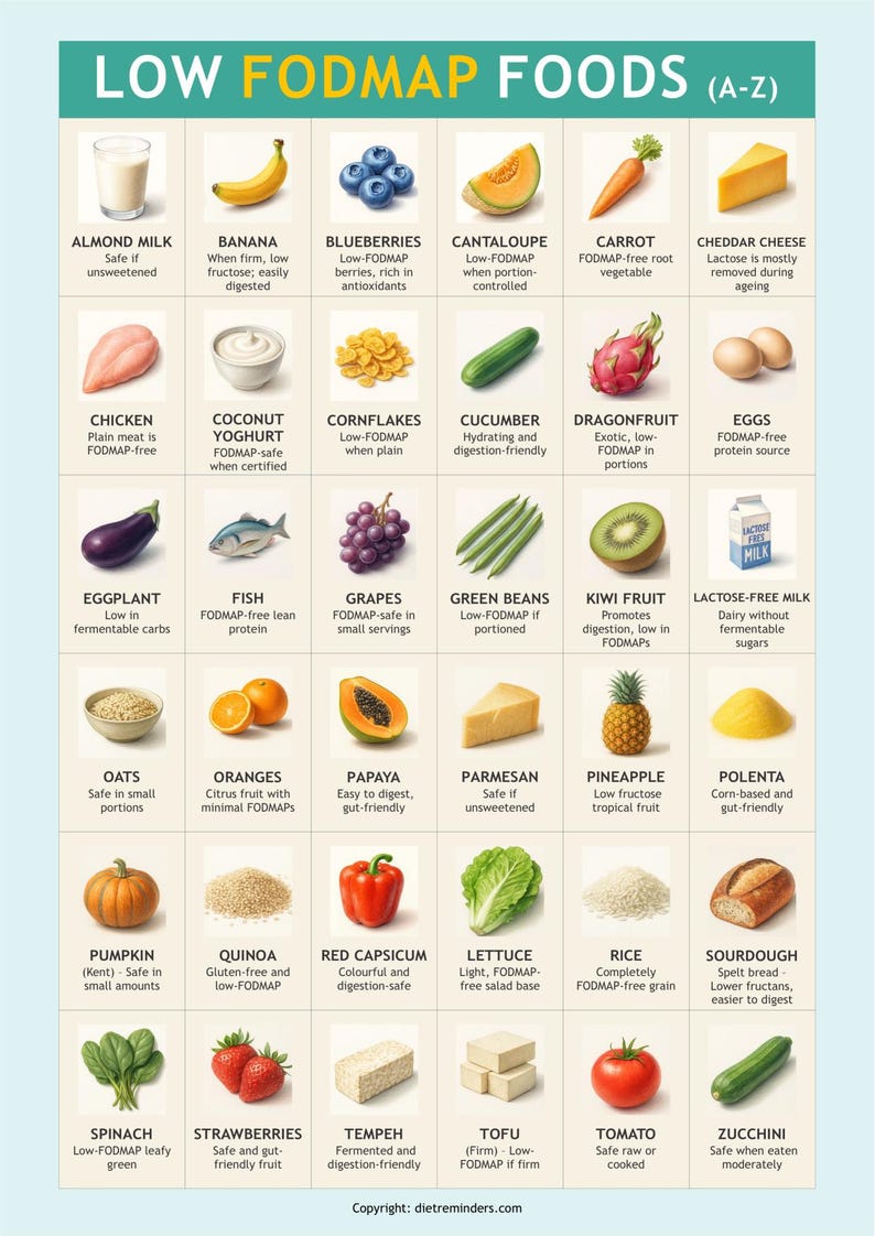 FODMAP Food Chart: IBS Diet Guide, Digestive Health (PDF) - Etsy