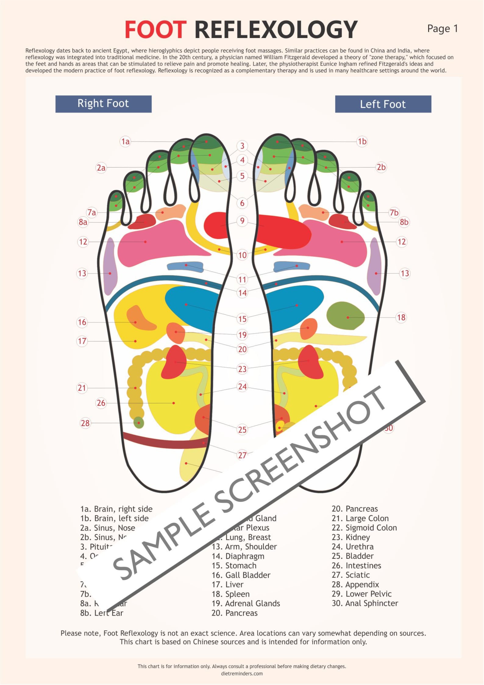 Foot Reflexology Chart, Digital Download PDF, Reflexology Chart, Reflexology Massage, Zone ...
