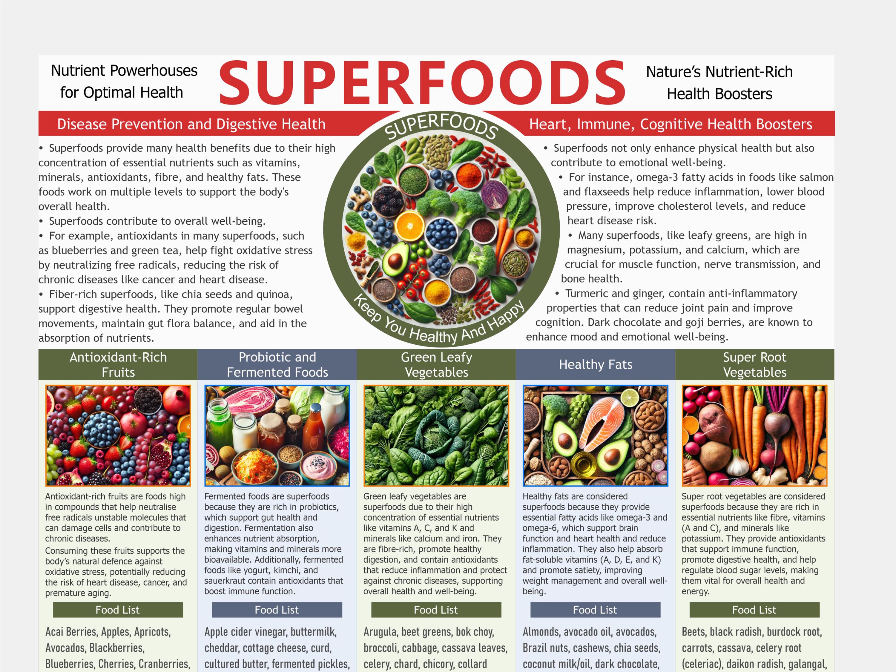 Superfoods Poster A3, Superfoods Nutrition Chart – Healthy Eating Guide ...
