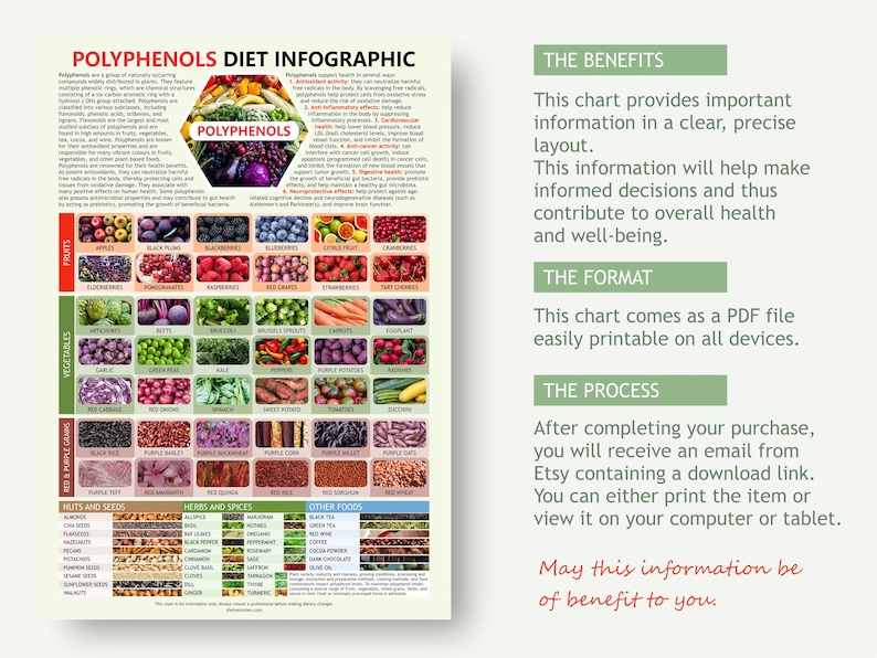 Polyphenol Food Chart: Antioxidant-rich Foods Guide (PDF Download A4 ...