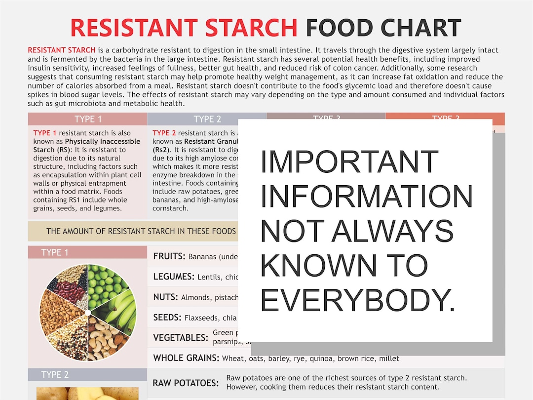 Resistant Starch Food Chart: Gut Health Fiber Guide (digital Download ...