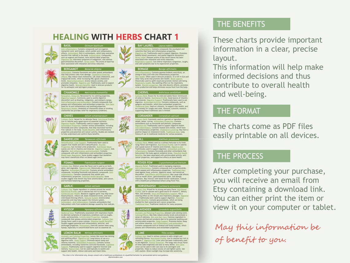 Healing Herbs Charts. Medicinal Herbs, Digital Download PDF, Herbs ...