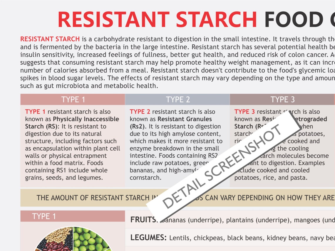 Resistant Starch Chart, Digital Download PDF, Microbiome Fiber ...