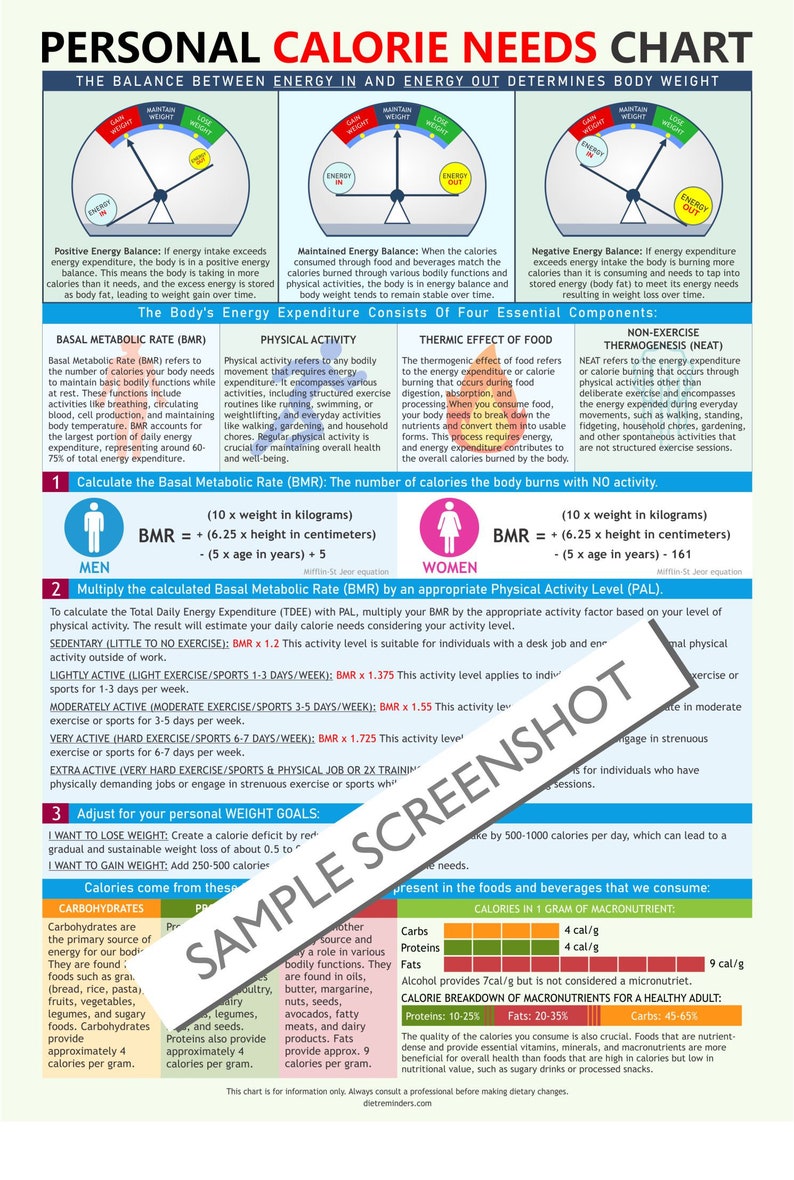 Personal Calorie Needs Chart: Weight Loss Planner (PDF) - Etsy