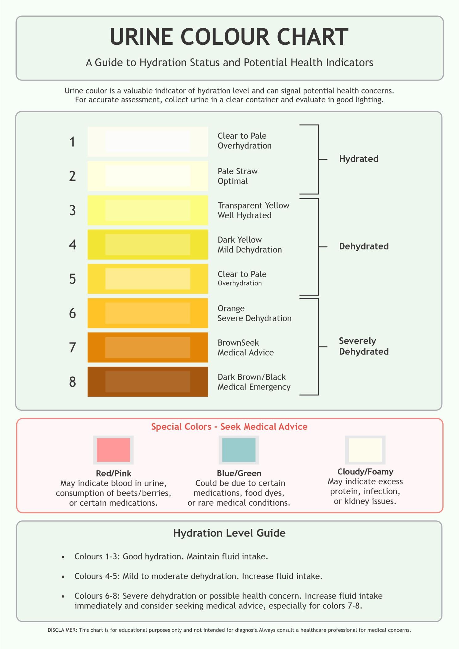 Urine Colour Chart A4 PDF – Hydration & Health Guide – Printable Wall ...
