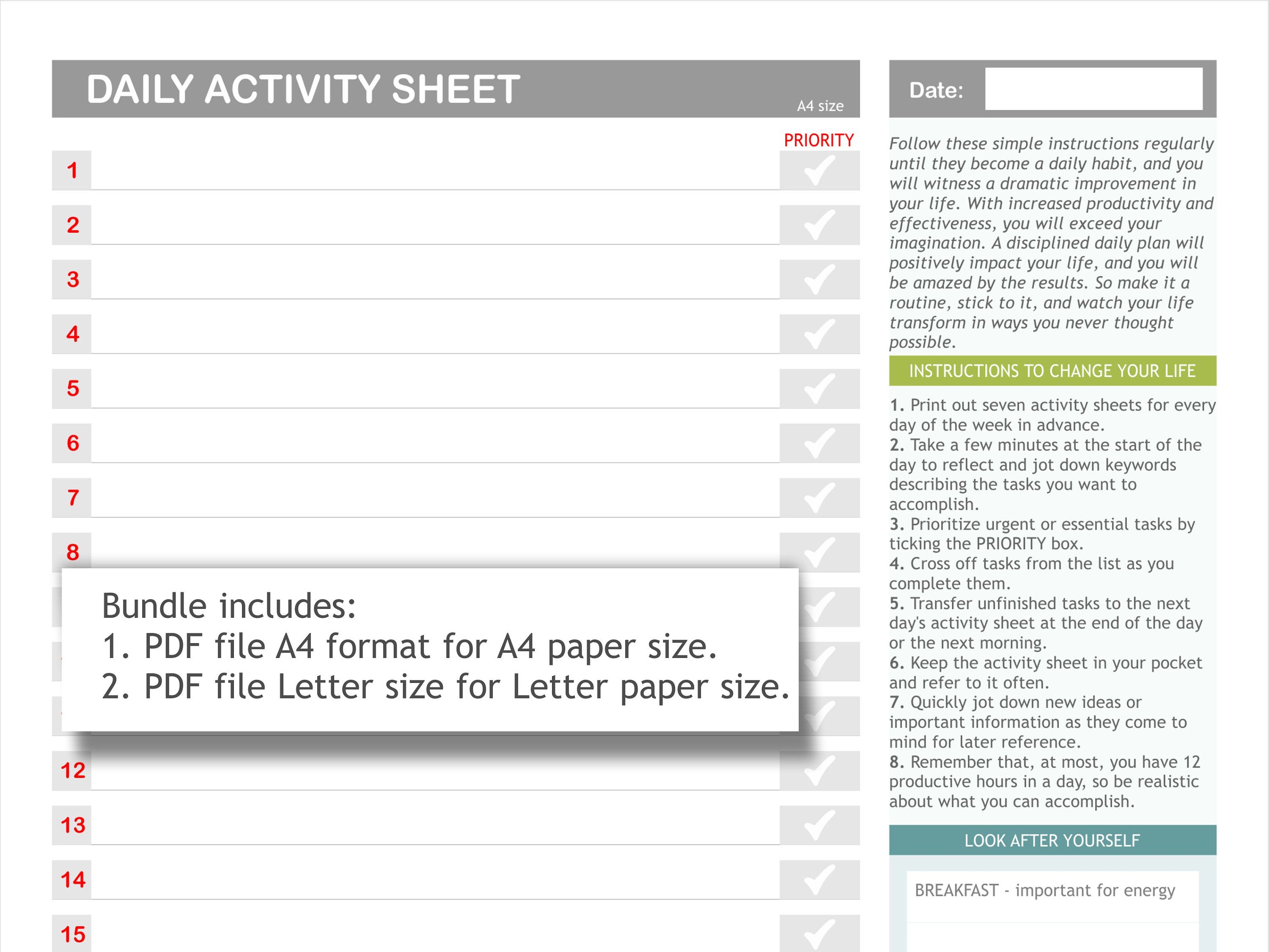 Daily Activity Plan Digital Download PDF Daily Activity - Etsy