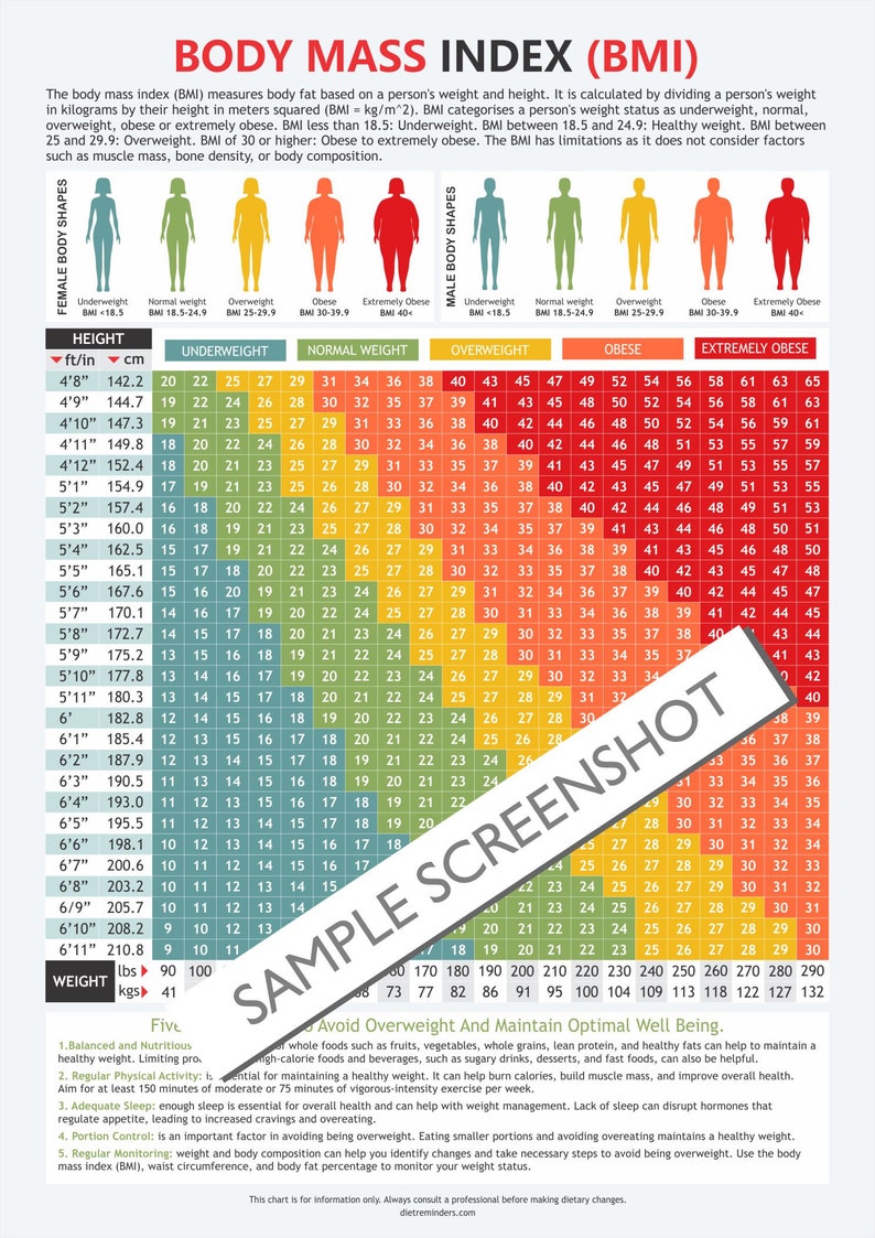 Body Mass Index BMI Chart — Height Weight Guide for Healthy Weight ...