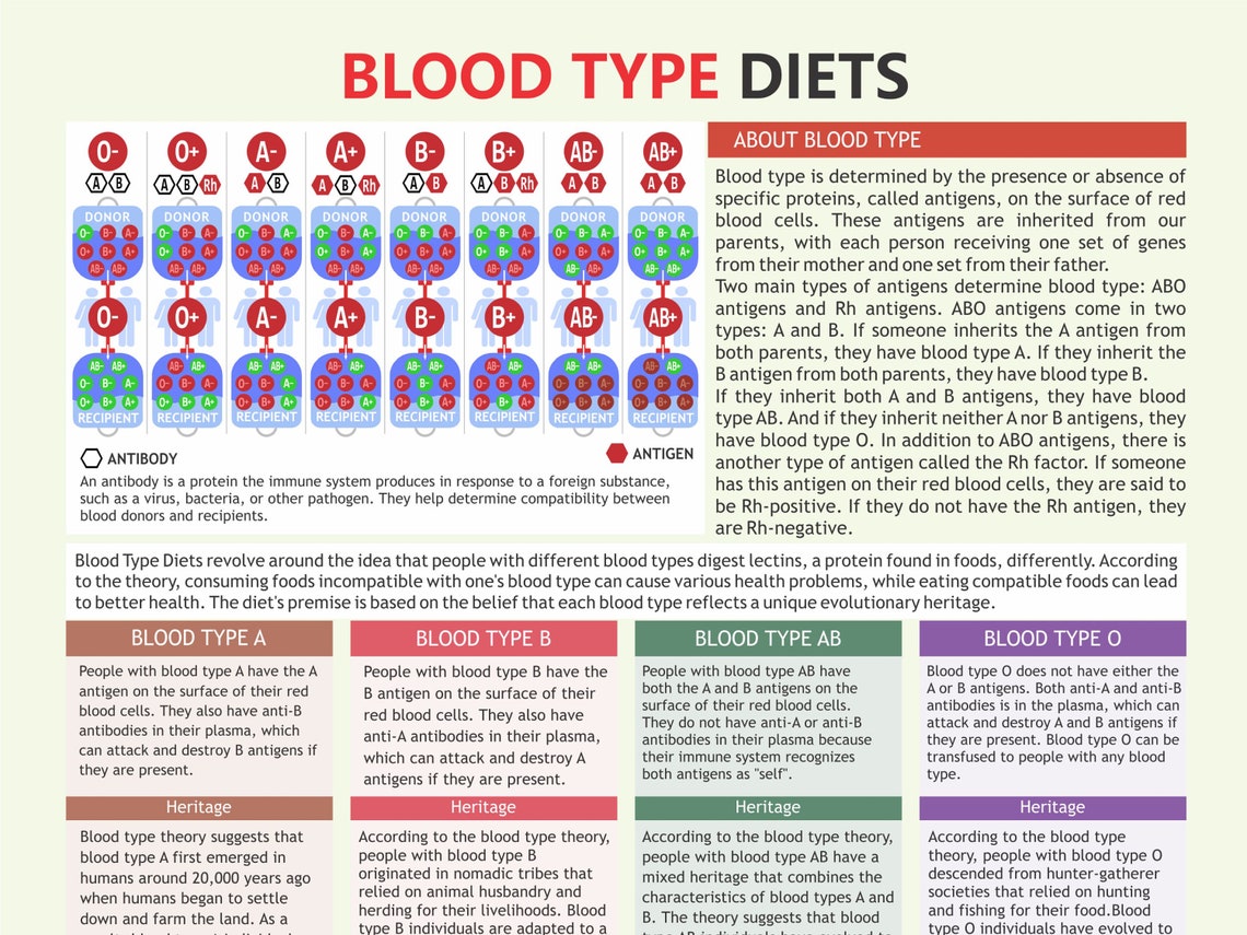Blood Type Diet, Blood Type Foods, Digital Download PDF, Blood Group ...