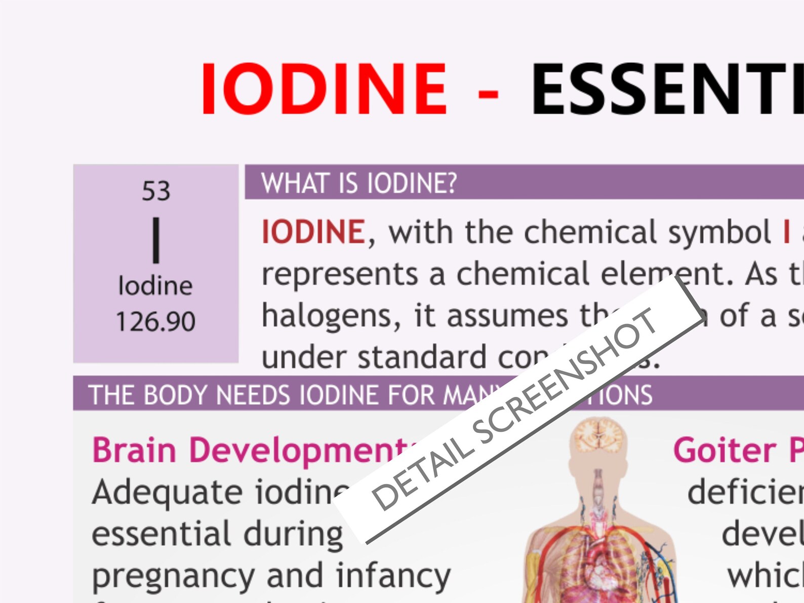 Iodine Chart, Digital Download PDF. Iodine Plays a Vital Role in the ...