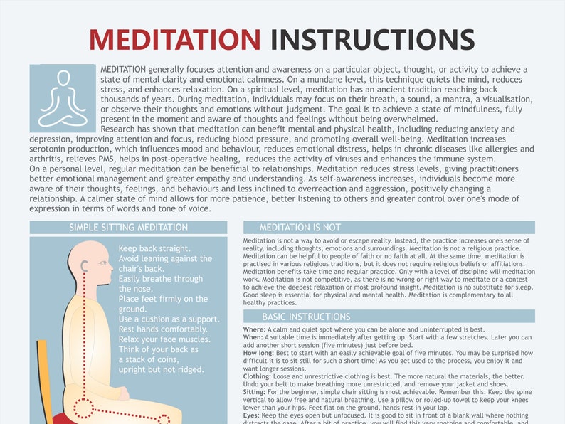 Meditation Chart Digital Download PDF - Etsy