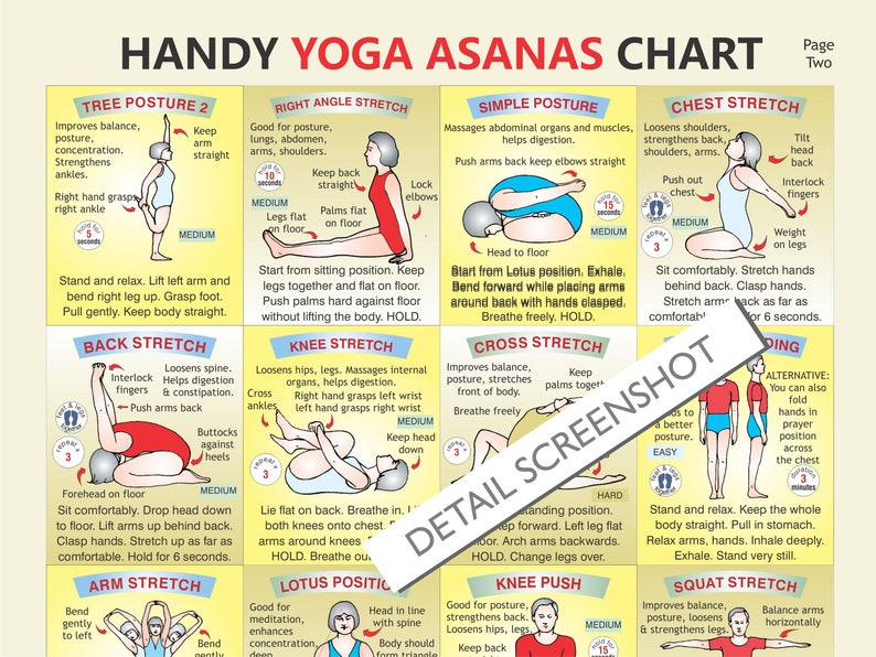 Yoga Asanas Chart, Digital Download PDF, Restorative Yoga, Easy Learn Yoga, Meditation Yoga ...