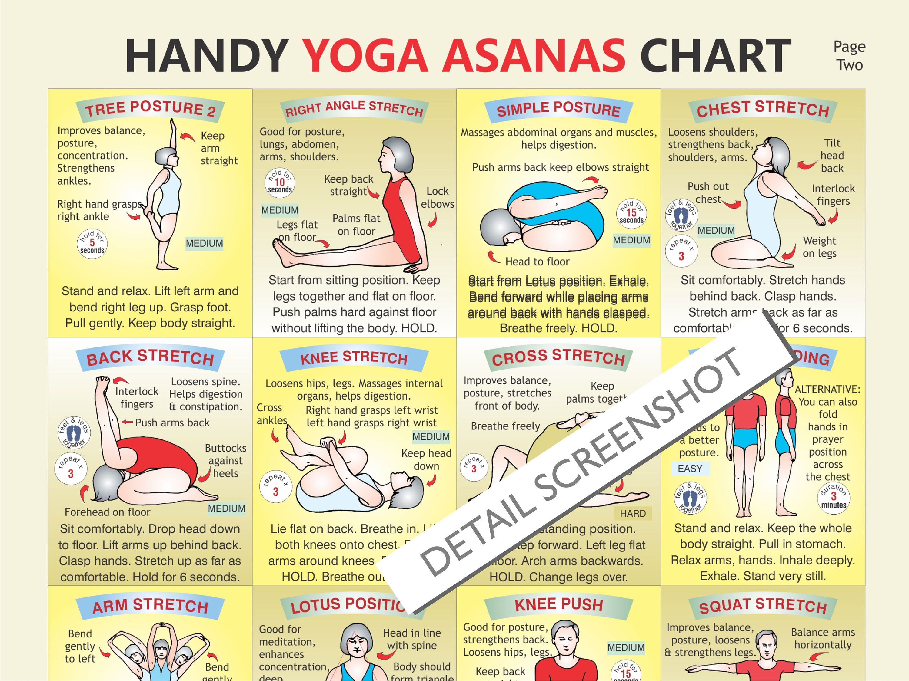 Yoga Asanas Chart, Digital Download PDF, Restorative Yoga, Easy Learn ...