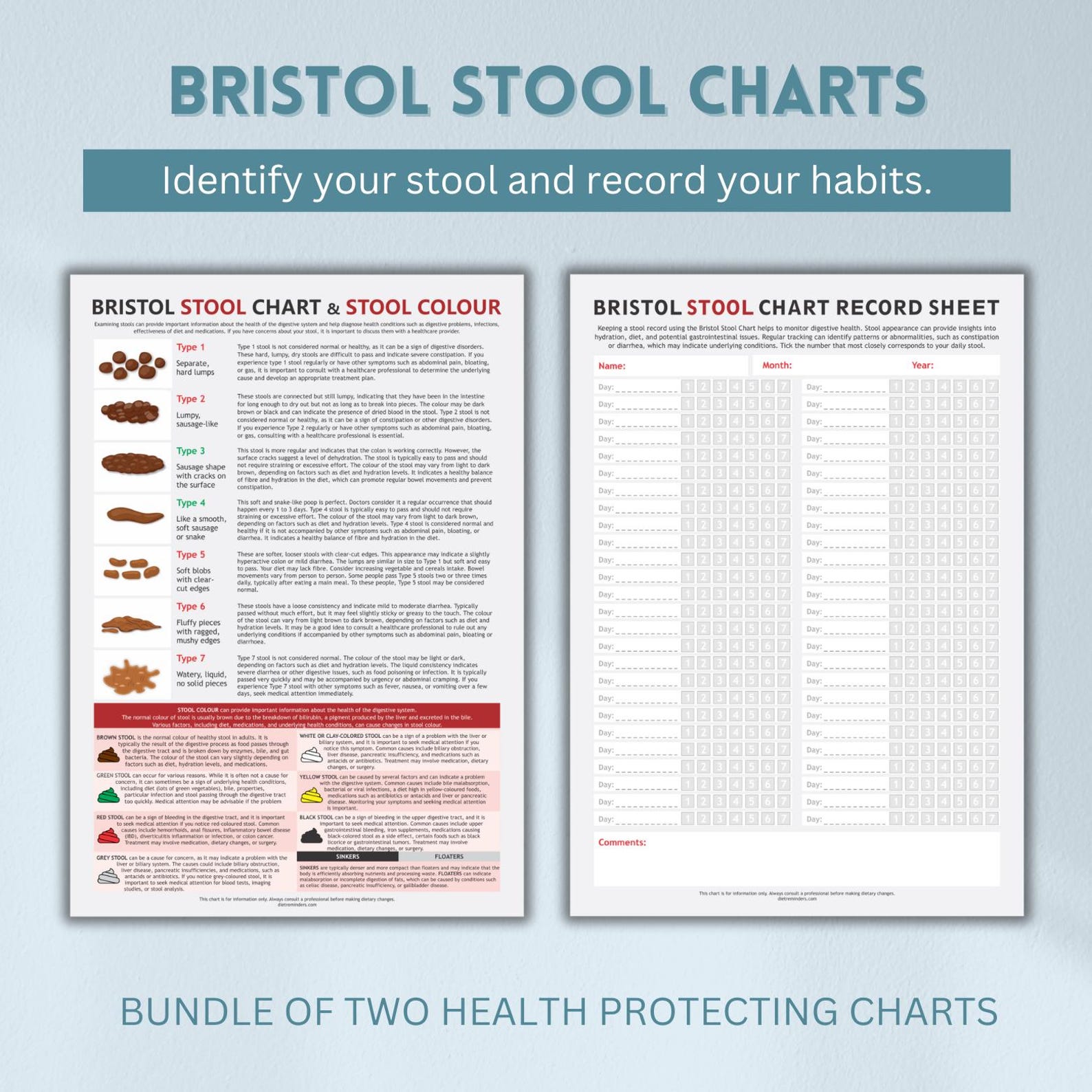 Bristol Stool Chart PLUS Bristol Stool Chart Record Sheet, Keep Stool ...