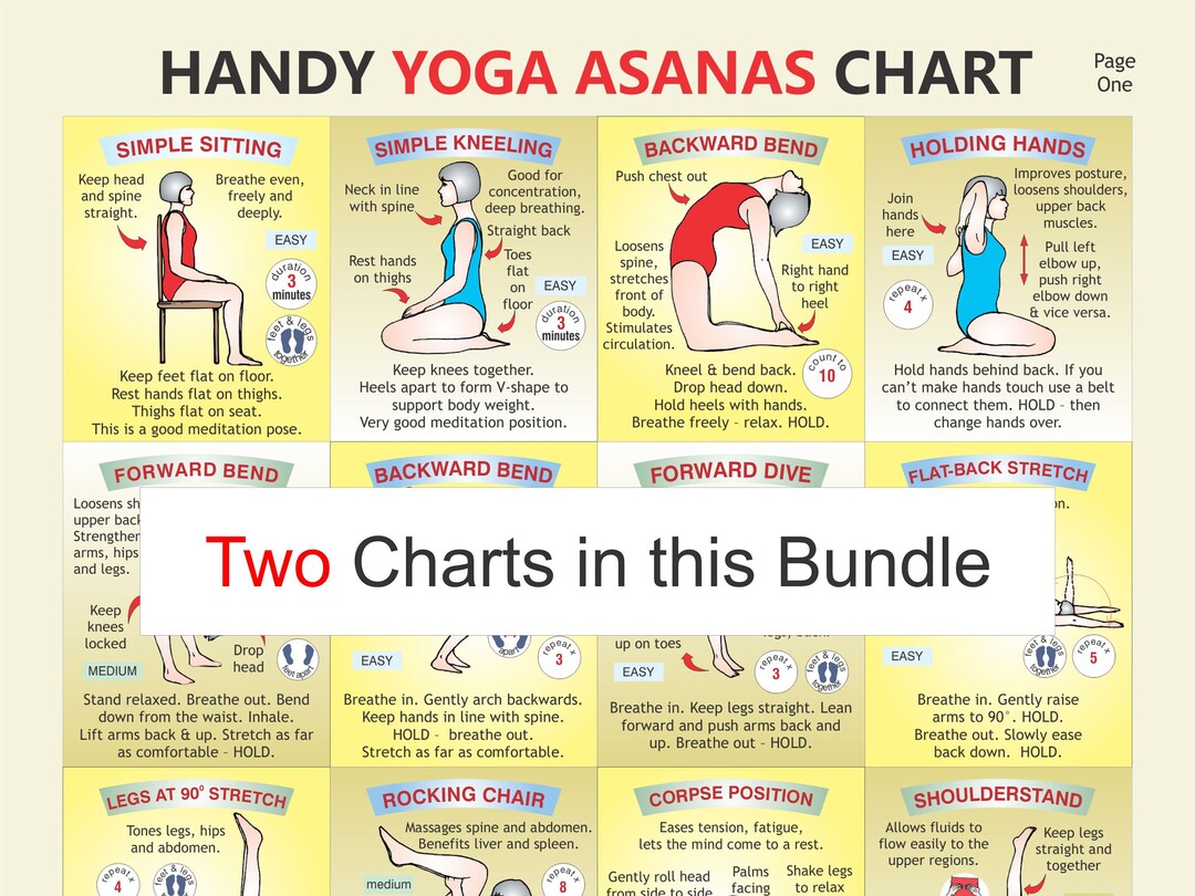 Yoga Asanas Chart, Digital Download PDF, Restorative Yoga, Easy Learn Yoga, Meditation Yoga ...