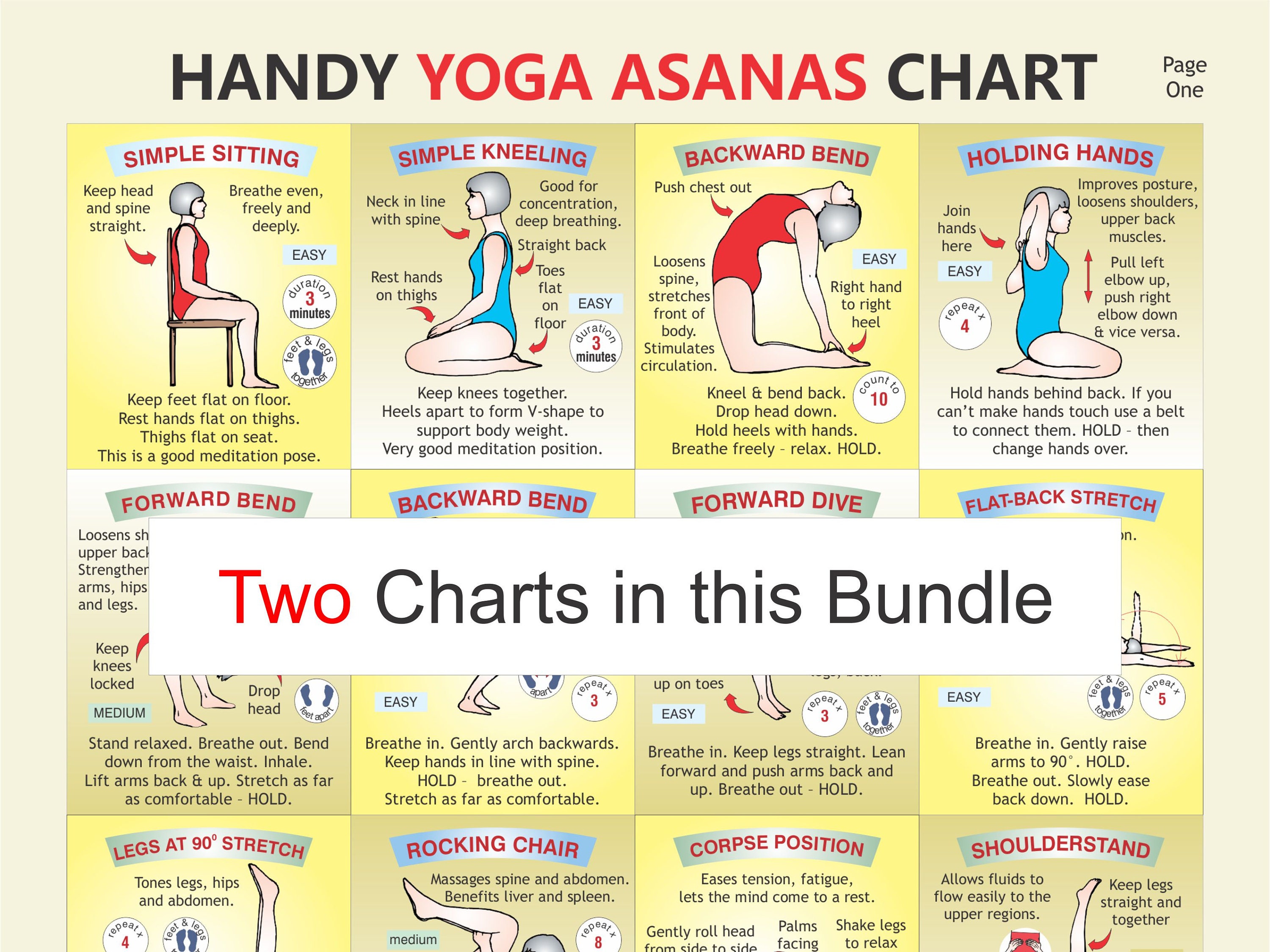 Yoga Asanas Chart, Digital Download PDF, Restorative Yoga, Easy Learn Yoga, Meditation Yoga ...
