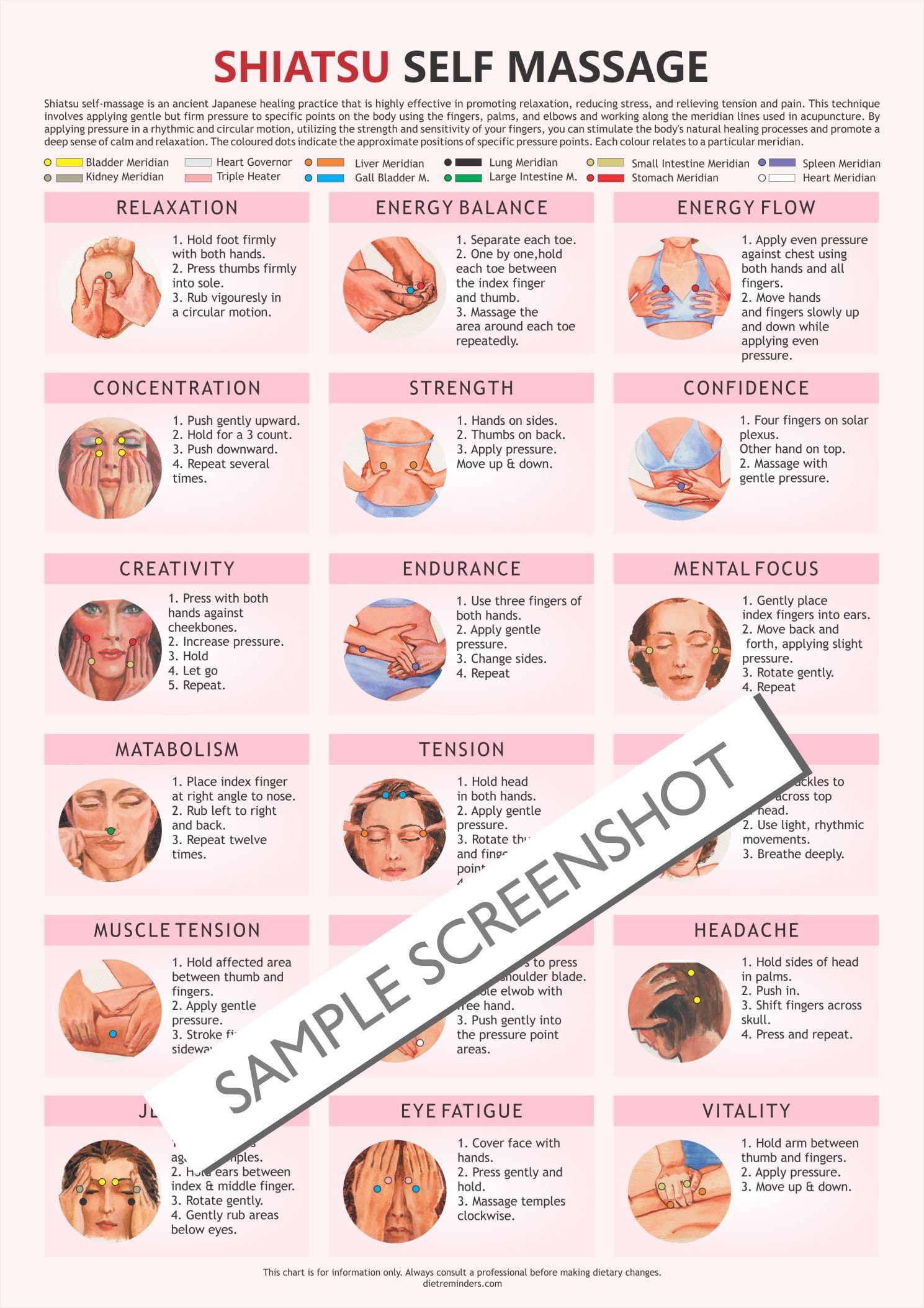 SHIATSU Massage Chart, Digital Download PDF, Hiatsu Points, Jet Lag ...