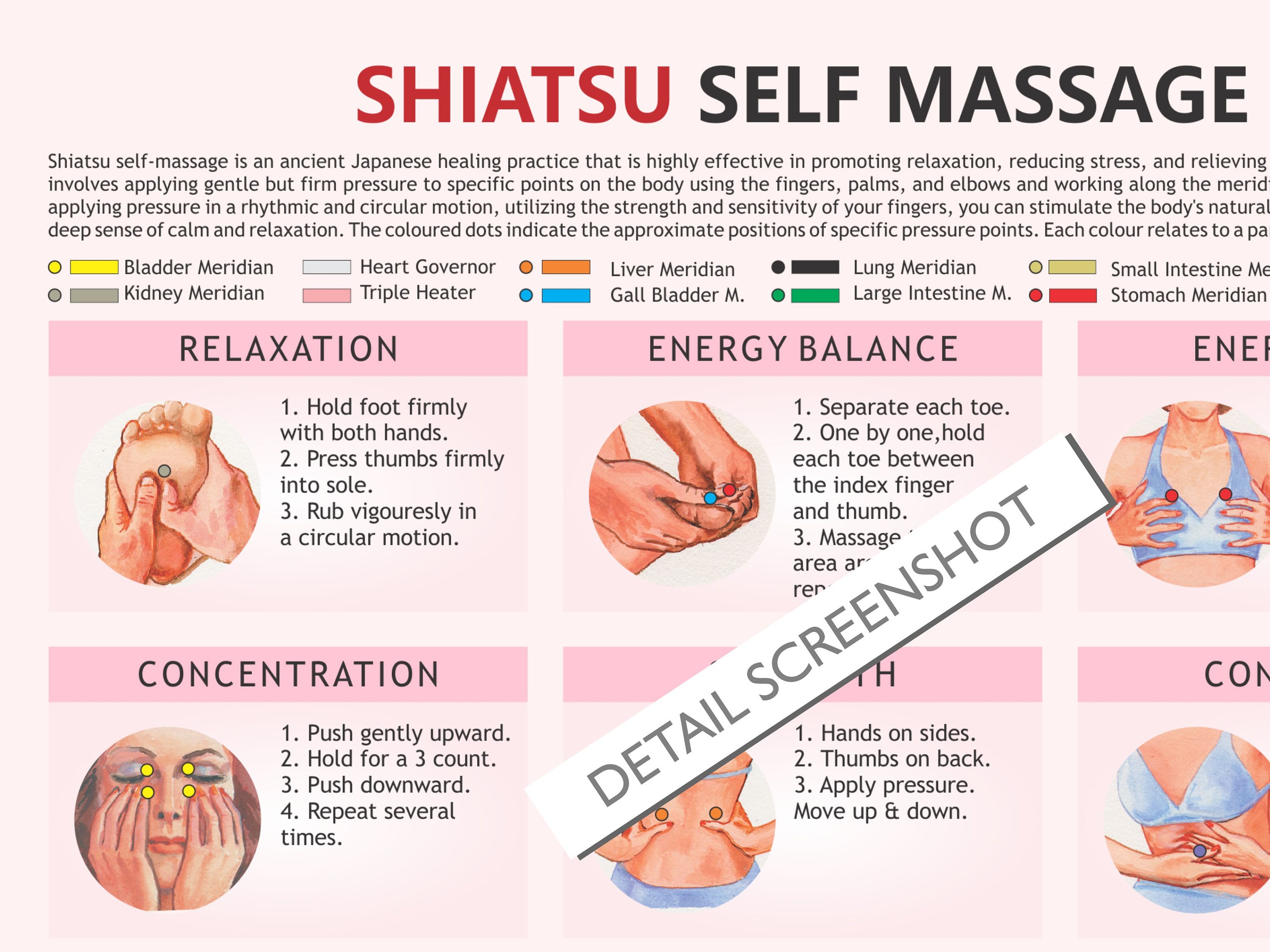 SHIATSU Massage Chart, Digital Download PDF, Hiatsu Points, Jet Lag ...