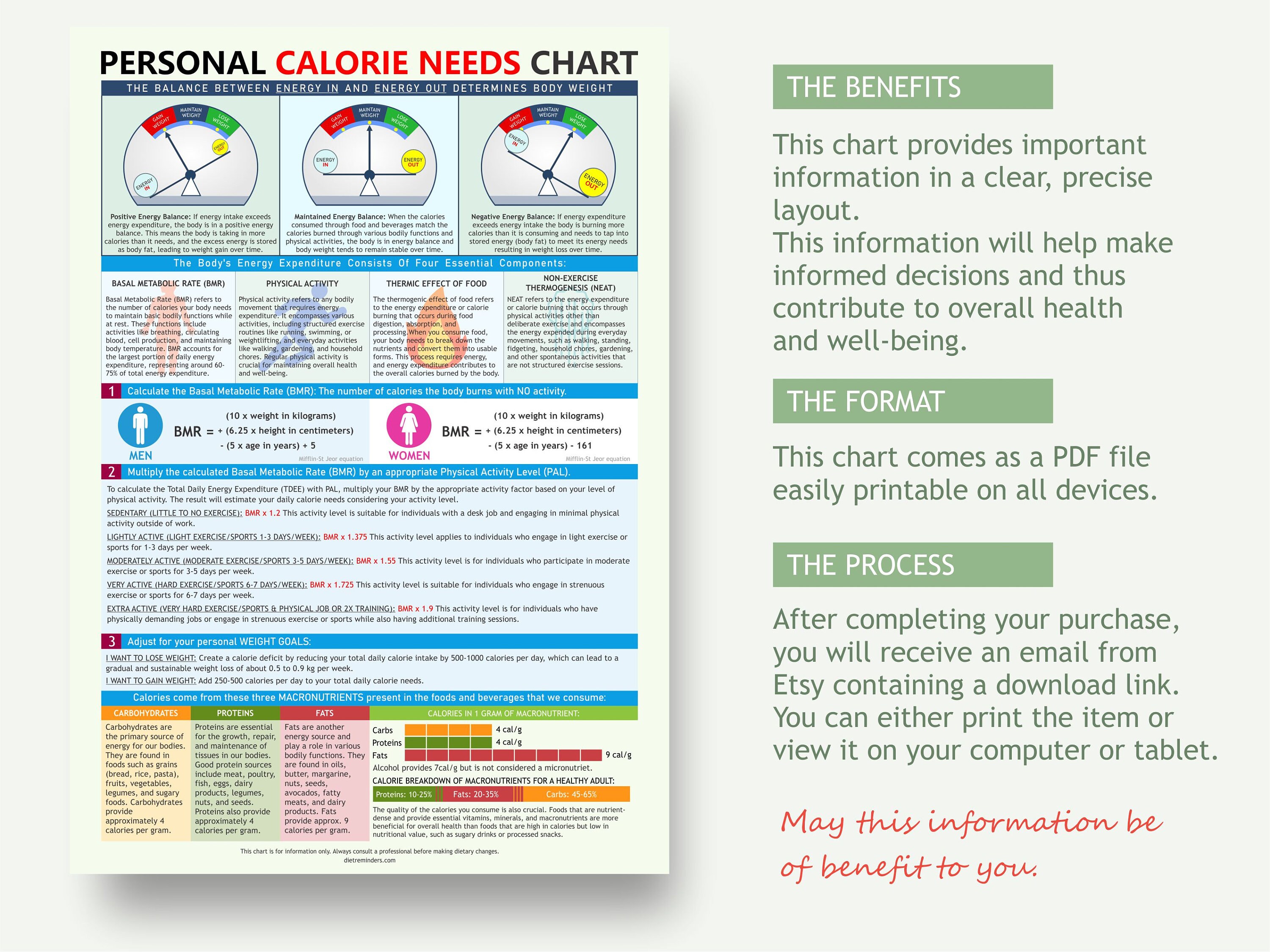 Personal Calorie Needs Chart, Weight Loss Planner, Calculate Your ...