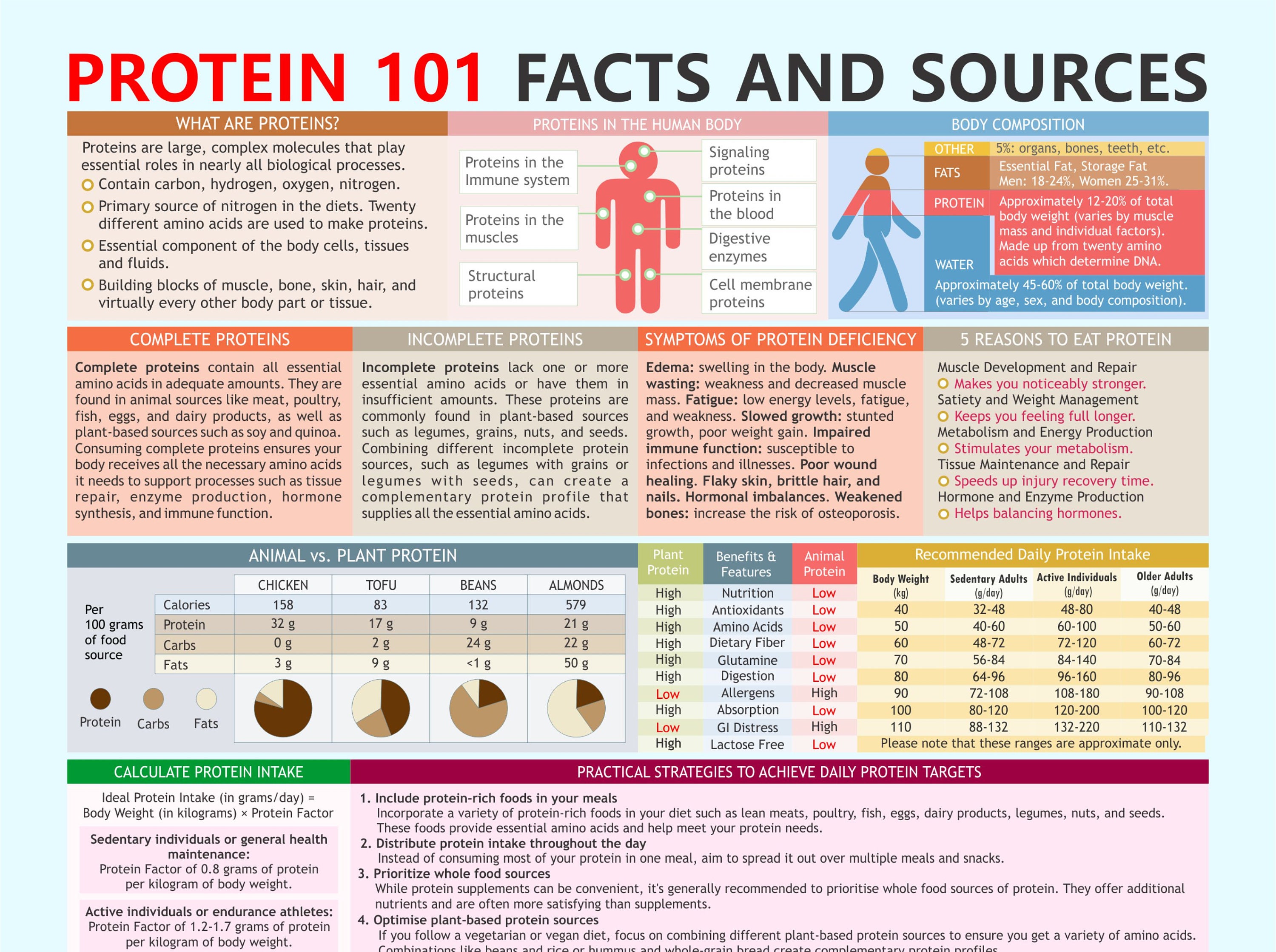 Protein 101 Chart, Facts and Sources, Downloadable PDF Ready to Be ...
