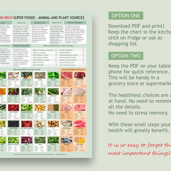 Iron Rich Food Chart - Etsy