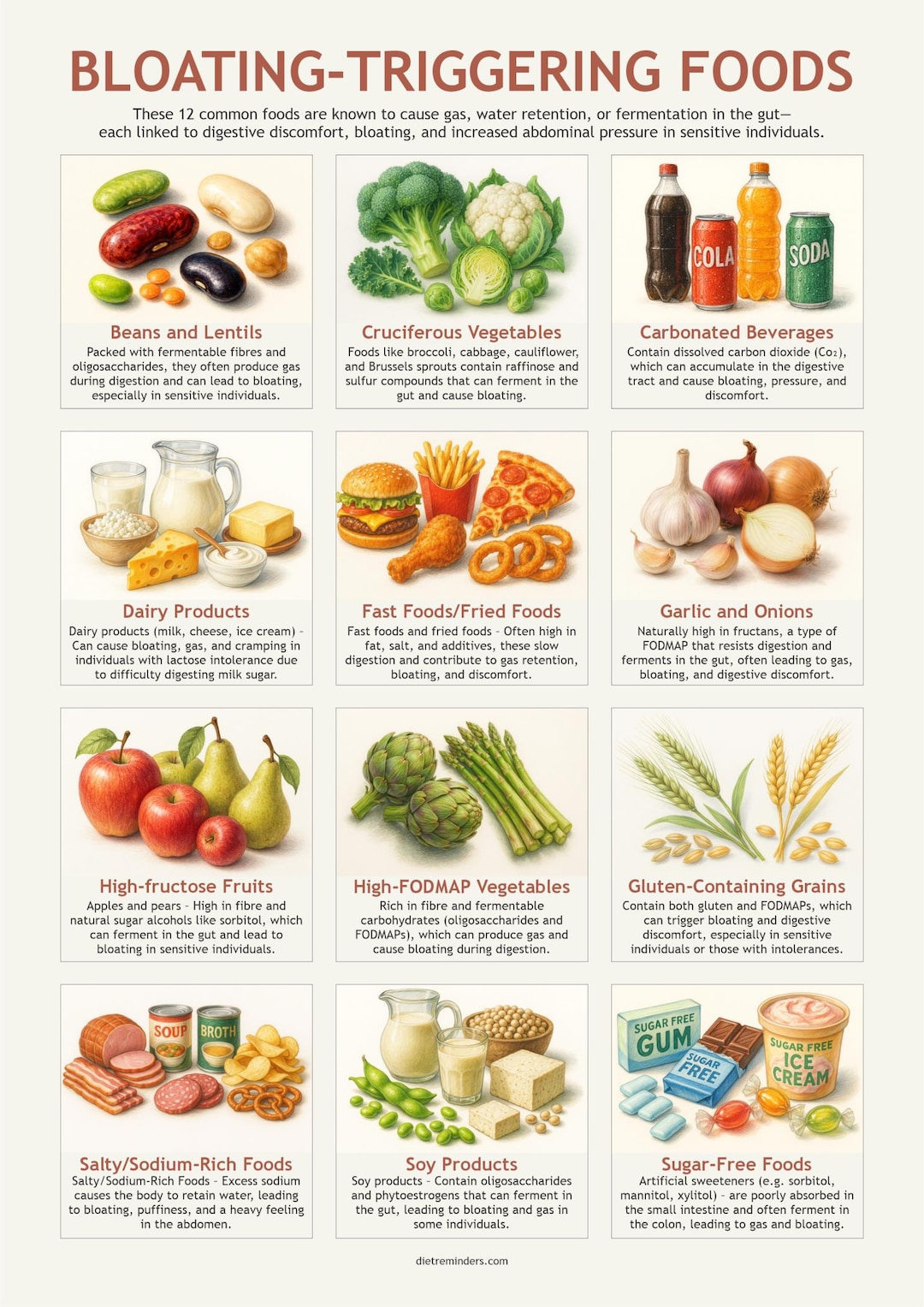 12 Bloating-triggering Foods Chart – Common Digestive Disruptors, Gut ...