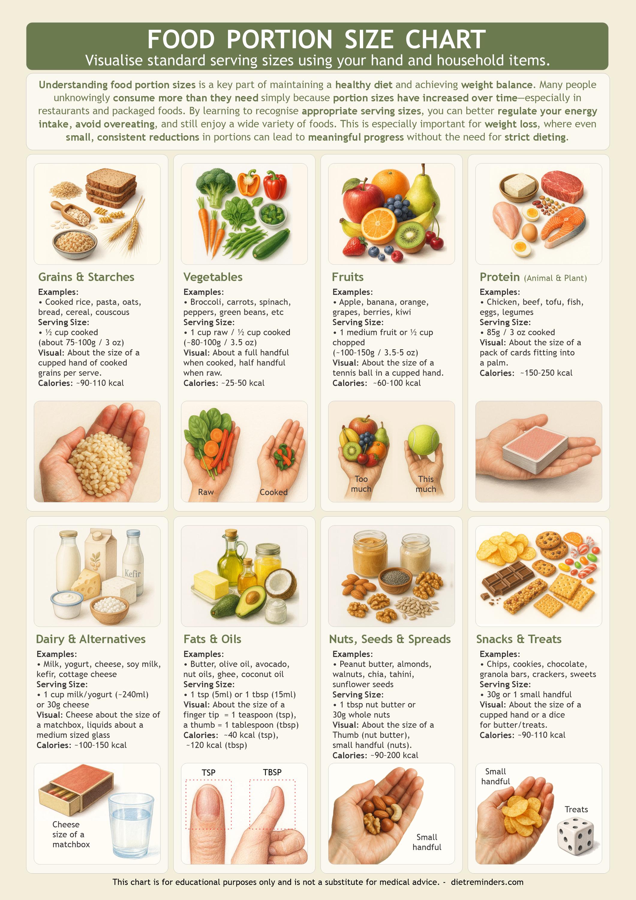 Food Portion Size Chart: A4 Healthy Eating Guide (PDF, Instant Download ...