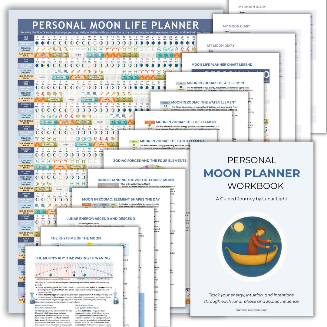 Personal Moon Planner Workbook & Chart – Lunar Phases, Moon Zodiac ...