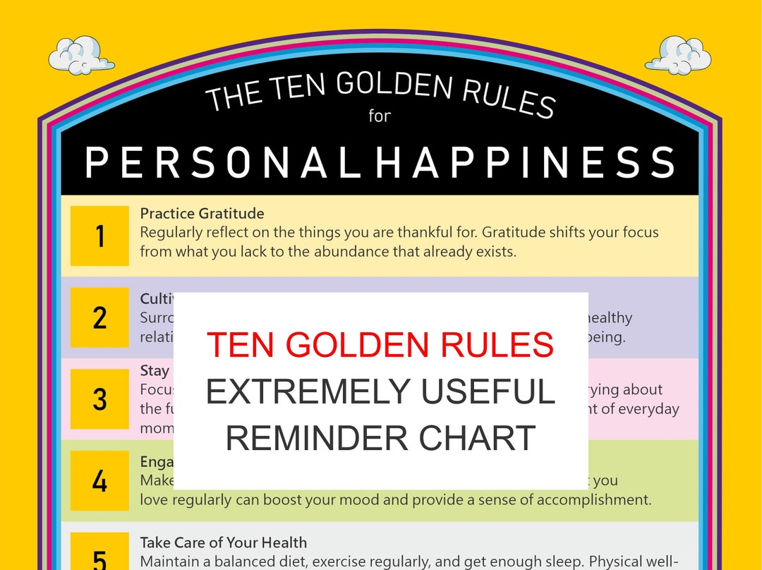 Personal Happiness: 10 Golden Rules - Daily Reminder (printable PDF) - Etsy