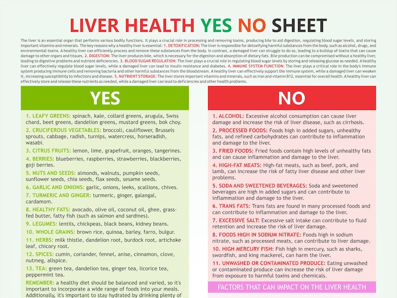 Liver Health: YES/NO Foods Chart (digital Download) - Etsy