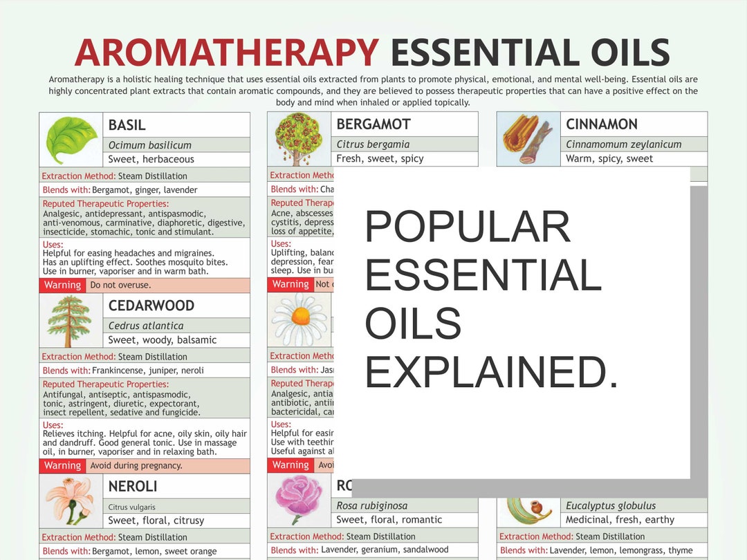 Aromatherapy Essential Oil Chart, Digital Download PDF, Essential Oil ...