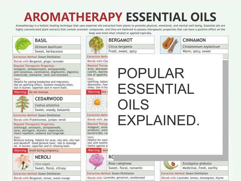 Aromatherapy Essential Oil Chart, Digital Download PDF, Essential Oil ...