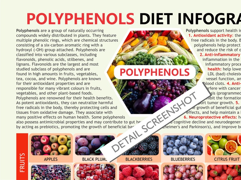 Polyphenol Food Chart Polyphenol Rich Foods Plant Based Etsy