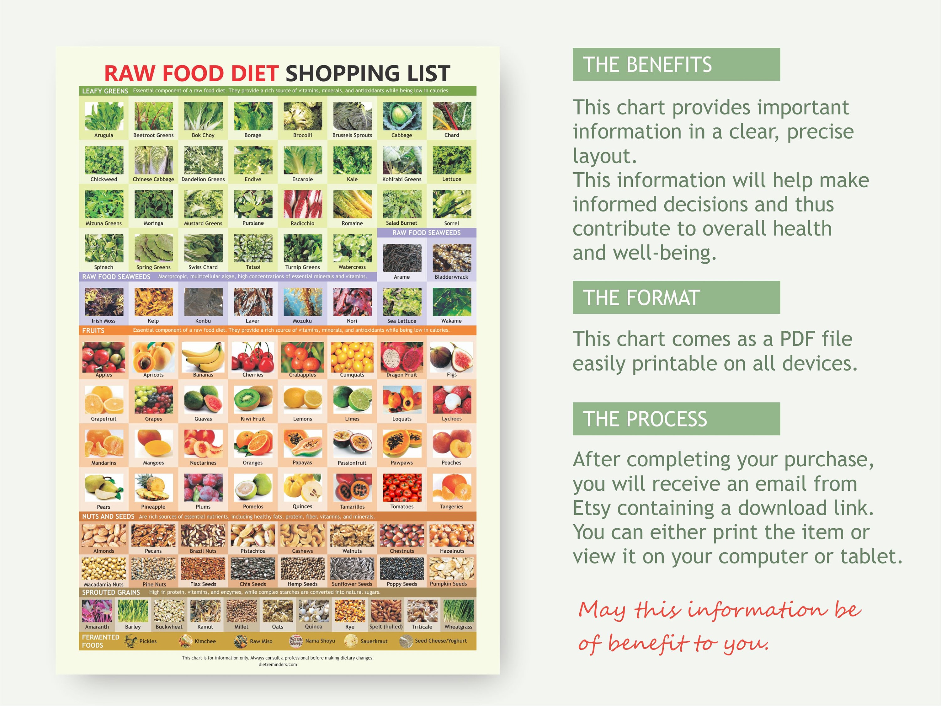 Raw Food Diet Shopping List: Printable A4 Healthy Eating Guide (PDF ...
