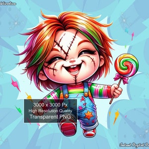 7 Designs Horror Character Png Bundle, Watercolor Horror Png, Cute ...