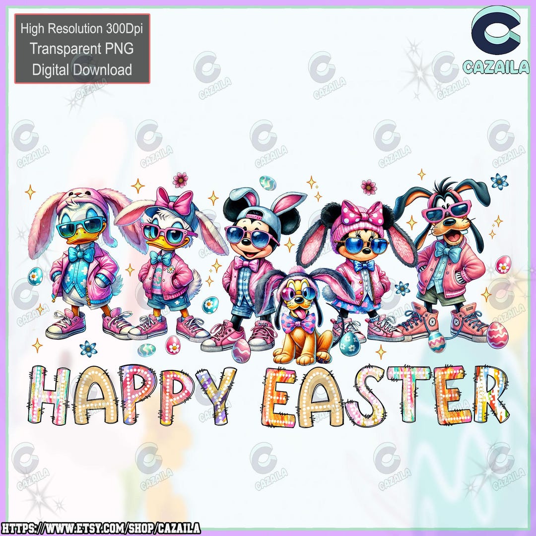 Happy Easter Png, Easter Day Png, Cartoon Character Wearing Bunny Ears ...