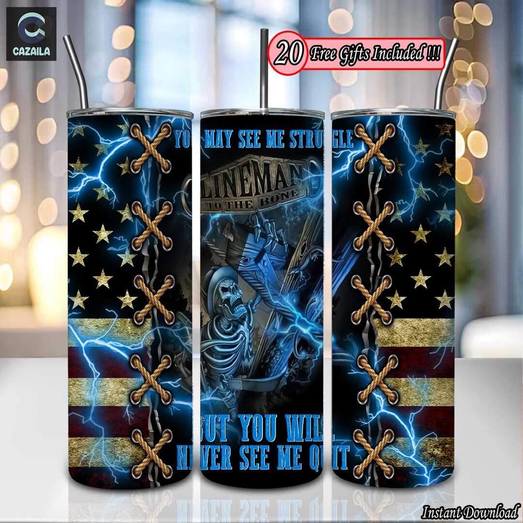 Lineman 20 Oz Skinny Tumbler Sublimation Design Png, Lineman Straight/tapered Wrap Png ...