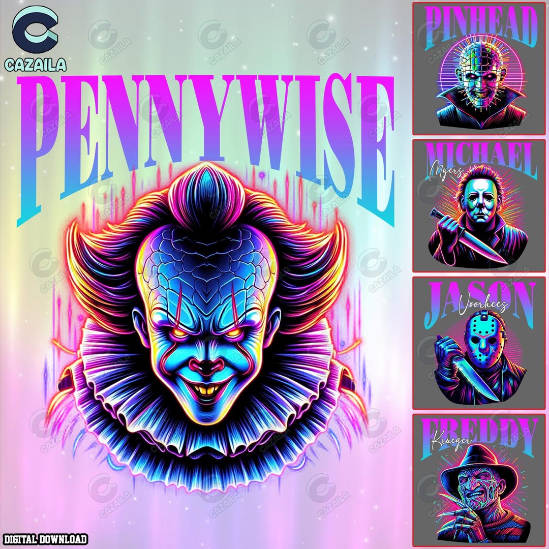 6 Designs Horror Spooky Png, Neon Color Designs, Horror Movies Png ...