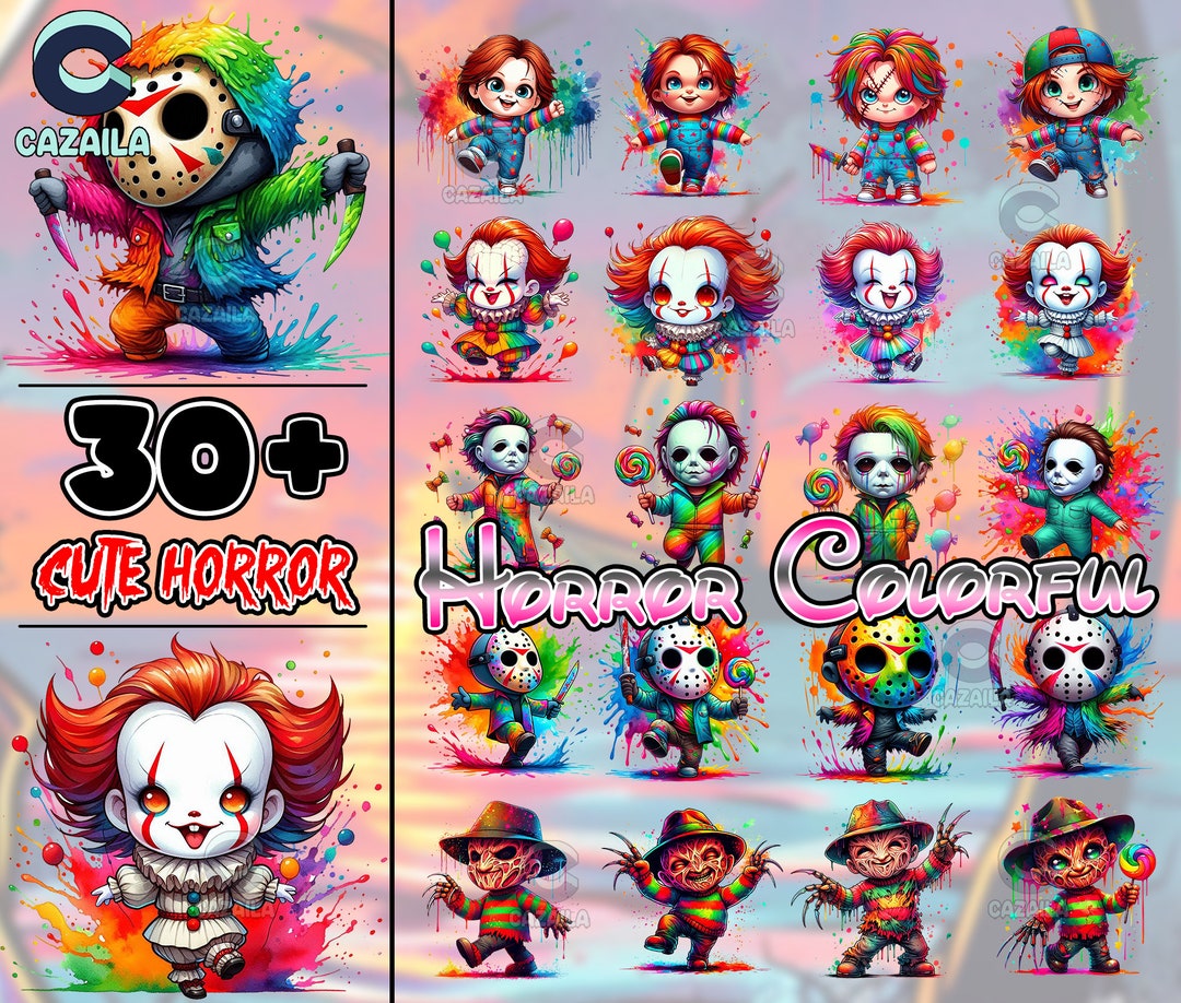 35 Designs Horror Character Png Bundle, Horror Colorful Png Bundle, Cute Horror Clipart Png ...