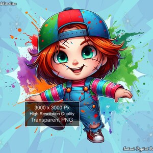 7 Designs Horror Character Png Bundle, Watercolor Horror Png, Cute ...