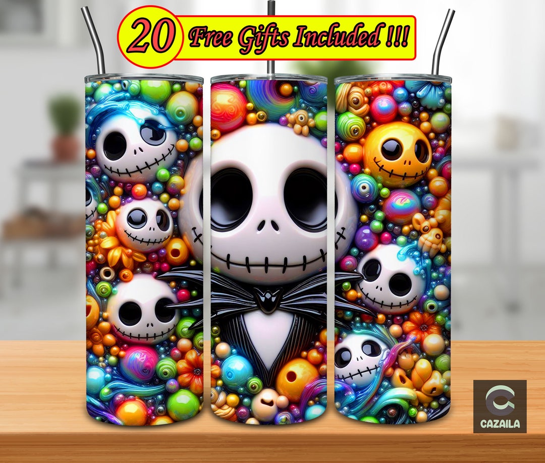 Skeleton Cartoon Shiny 3D 20oz Skinny Tumbler Sublimation Designs ...