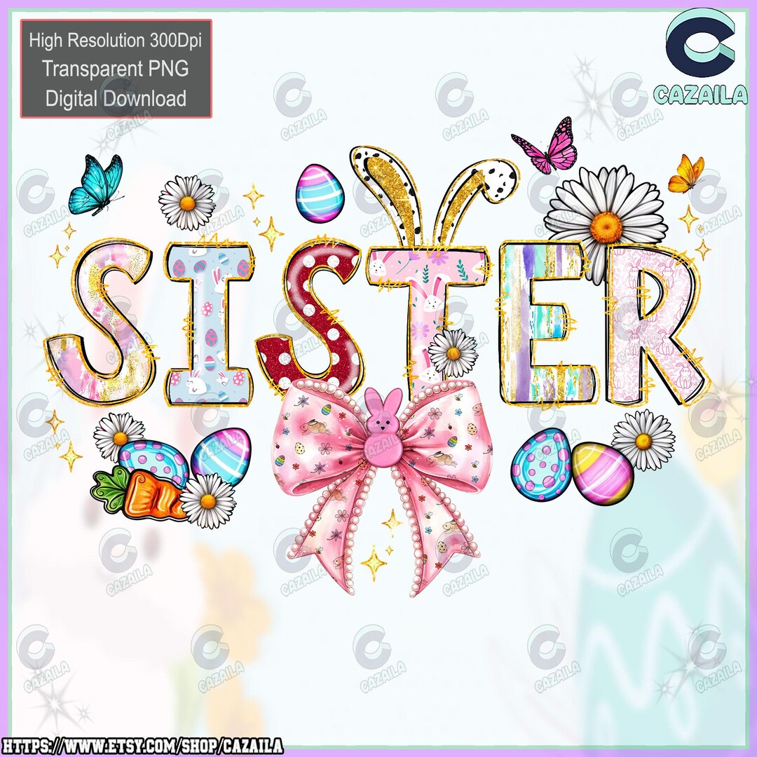 Easter Sister Png, Easter Day Png, Easter Coquette Bow Png, Colorful ...