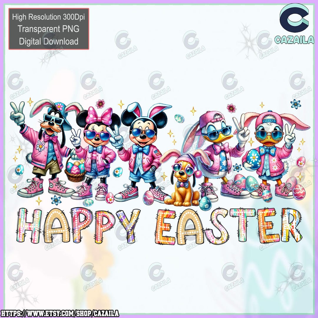 Happy Easter Png, Easter Day Png, Cartoon Character Wearing Bunny Ears ...